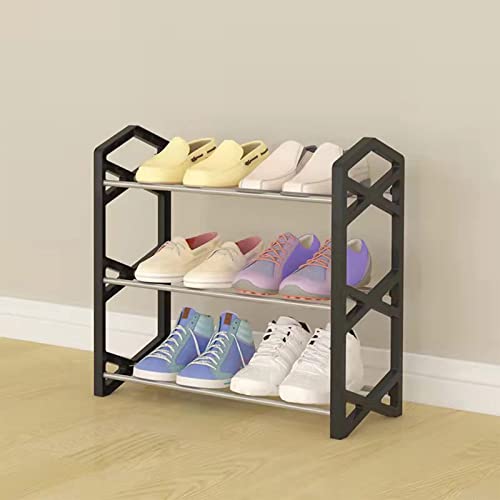 LODFHLL 3-Tier Small Shoe Rack,Metal Lightweight Shoes Shelf Multifunctional Organizer Stackable Stand Footwear Display Shelf,for Closet Hallway Entryway Living Room Bedroom (3-Tier Black Shoe Rack)