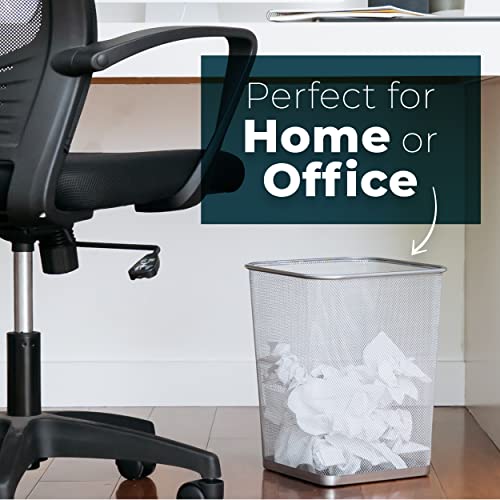 Greenco Mesh Square Wastebasket, 6 Gallon, 2pk (Silver) - Lightweight & Sturdy Office Trash Cans for Near Desk - Garbage Can for Bedroom, Kitchen, Dorm - Garbage Bin - Trash Can Office & Home Supplies