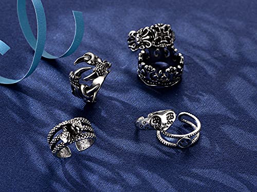 Cocamiky 15 Pcs Open Rings Frog Leaf Chain Adjustable Ring for Women Men Girls Punk Vintage Gothic Stackable Ring Jewelry Set