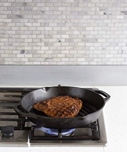 Lodge 12" Cast Iron Dual Handle Grill Pan, Black