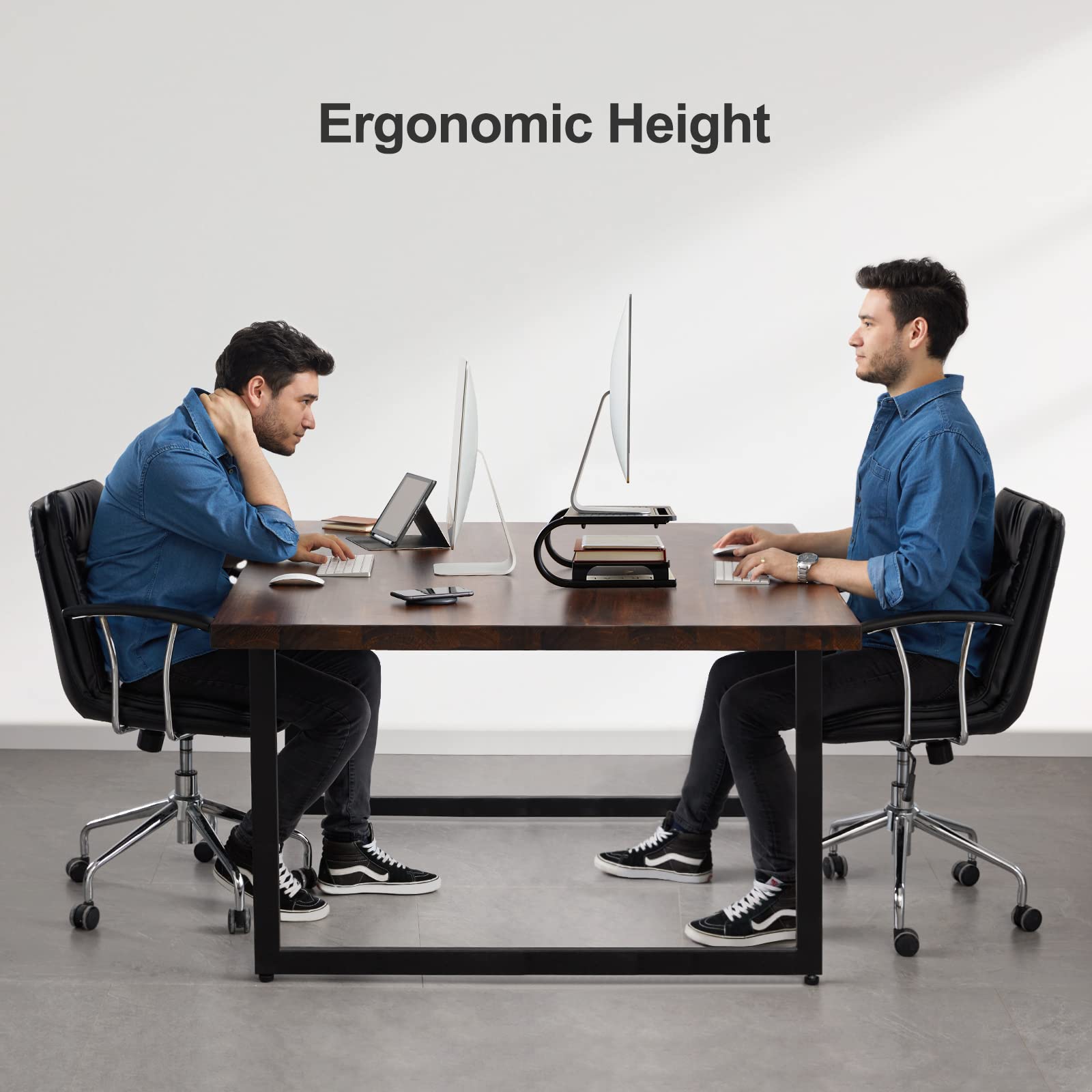 LORYERGO Monitor Stand, Monitor Riser, Computer Stand with Media Solt, Laptop Riser with Vents, 2 Tier Monitor Stand Riser with Storage for Printer/PC, Desktop Stand Organizer - Office & Home