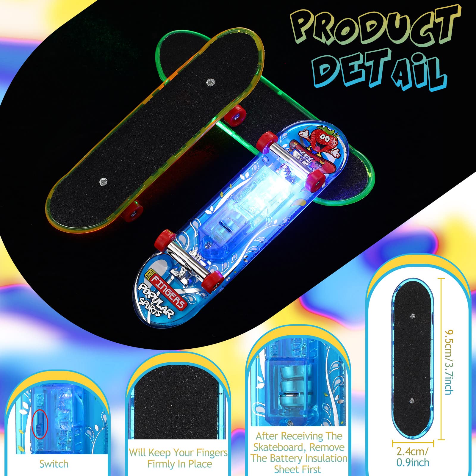 Civaner 20 Pack Fingerboard Kit DIY Mini Finger Skateboards Finger Skateboards for Kids Mini Finger Toys with 6 Pcs Installation Tools Brackets and Fingerboard Wheels for Skate Lovers (LED Style)