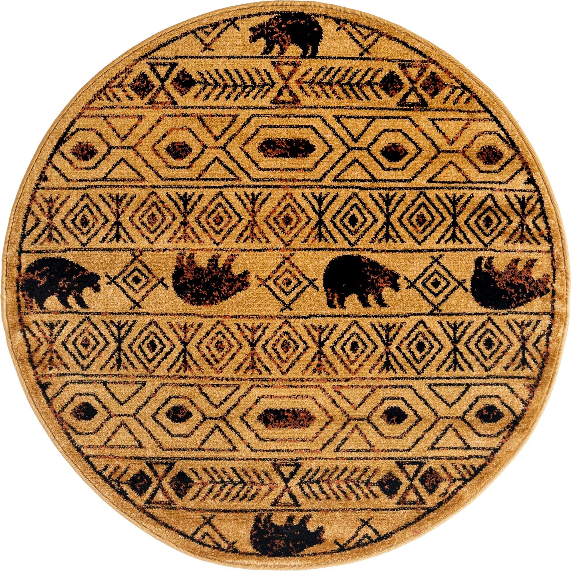 Rugs.com Pioneer Collection Rug β 4 Ft Round Cedar Medium-Pile Rug Perfect for Kitchens, Dining Rooms