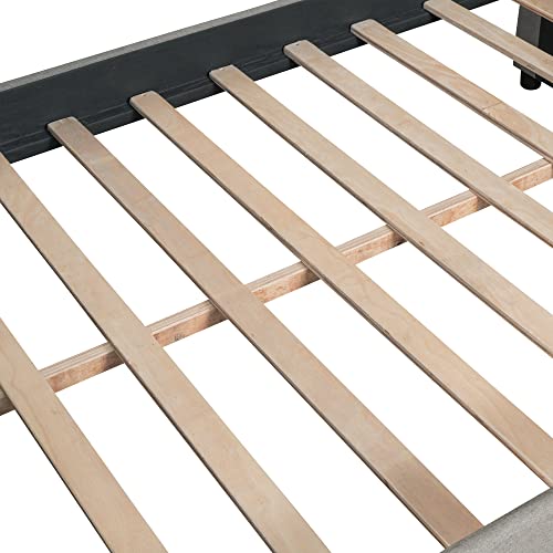 DRELOFT Full Size Upholstered Daybed with Strong Durable Pull-Out Trundle and Legs, Full Day Bed Sofa Bed with Wood Slat Support for Living Room Bedroom Guestroom, No Box Spring Needed, Gray