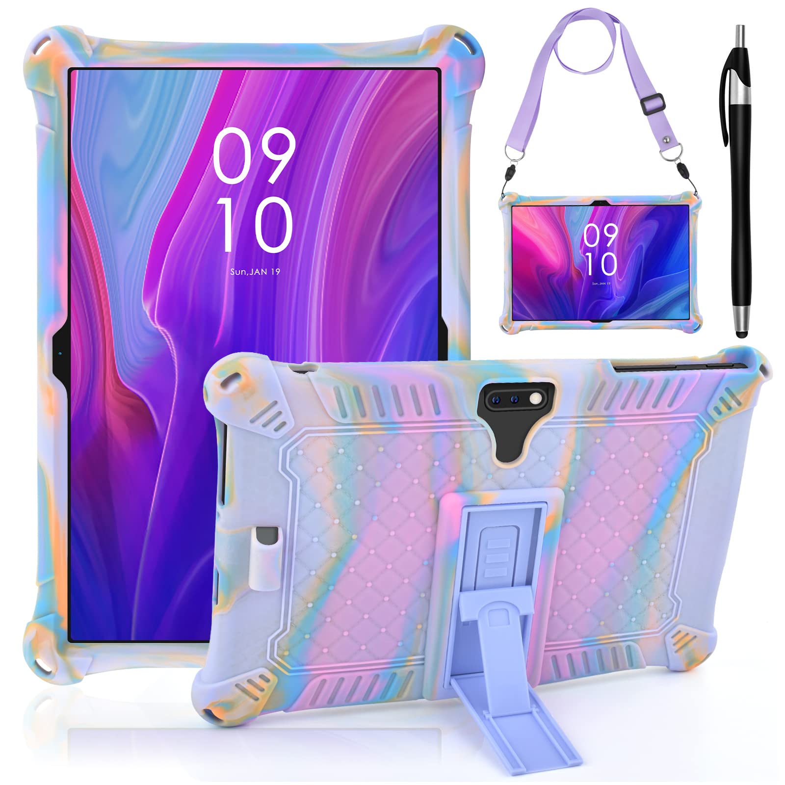 DETUOSI ZZB 10.1 inch Silicone Case with Shoulder Strap & Stylus Pen, Multi-Angle Stand Tablet Case, Soft Lightweight Cover for Winsing MTK 10 inch Tablet, ANTEMPER Touch, Rose Red & Purple