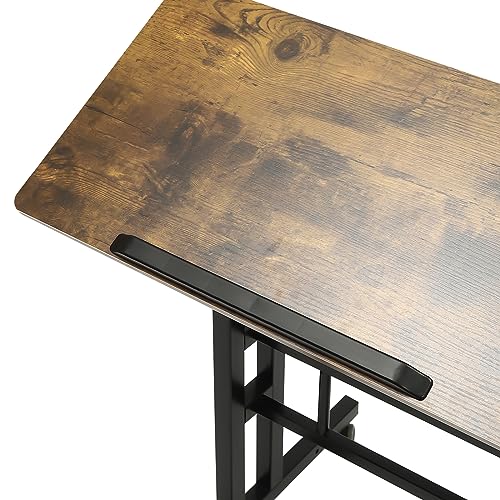 LOHISHILO Mobile Stand Up Desk Adjustable Laptop Desk with Wheels Storage Rolling Table Cart for Standing or Sitting, for Home Office Workstation, Iron-Brown, 27.5-45.3in