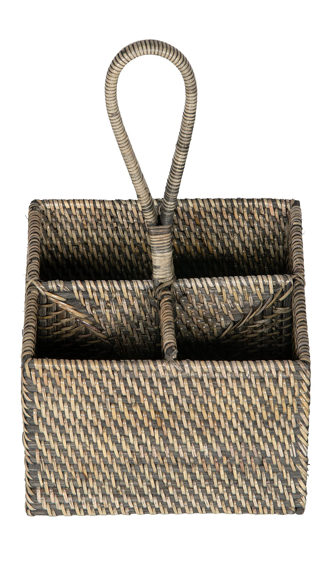 KOUBOO Laguna Rattan Bottle Caddy – Decorative Basket for Organizer Kitchen Utensils, Silverware – Boho Home Decor & Storage Solution for Dining Table, Pantry, Countertop, Black Wash
