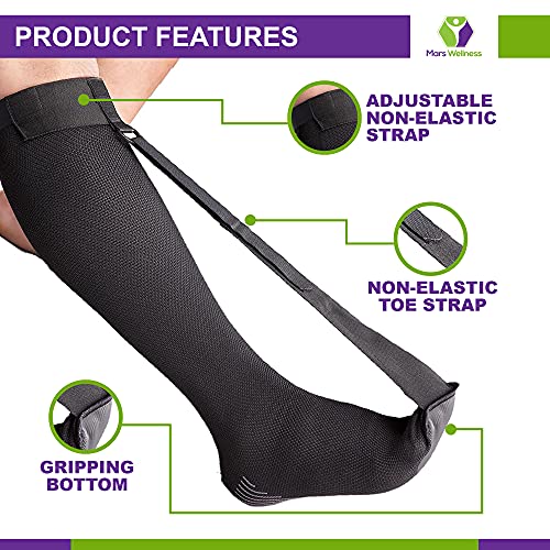 MARS WELLNESS Plantar Fasciitis Brace Stretch Night Sock With Tread - For Pain Relief from Plantar Fasciitis and Achilles Tendonitis - Foot Splint Support - Black - Large