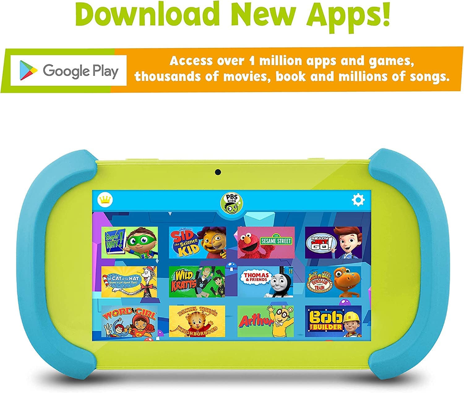 ematic PBS Kids PBKRWM5410 Playtime Pad 7-Inch HD Kids Tablet with Bluetooth and Front and Back Cameras,Green