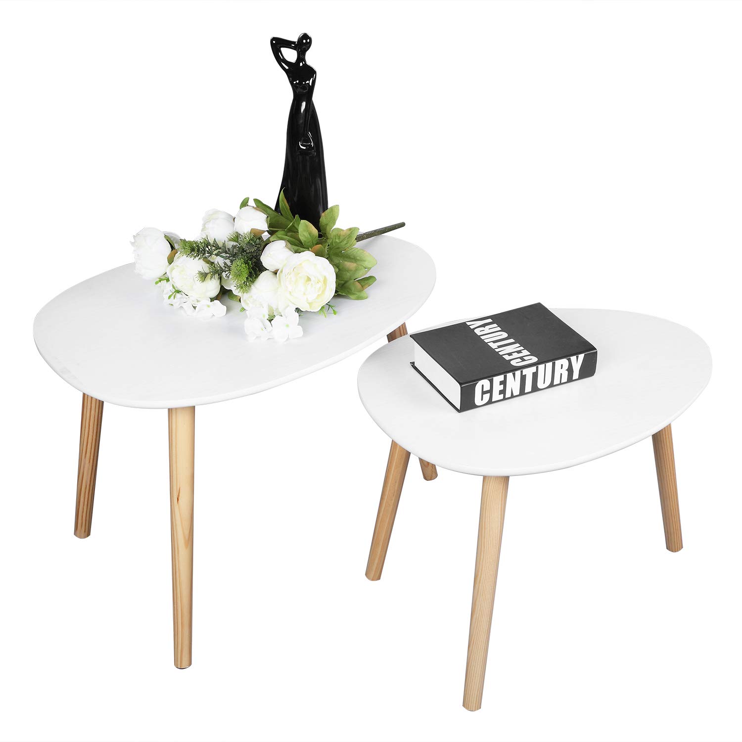 Bonnlo Nesting Tables Stacking Coffee/Side/End Tables for Living Room, Home and Office, Set of 2, White