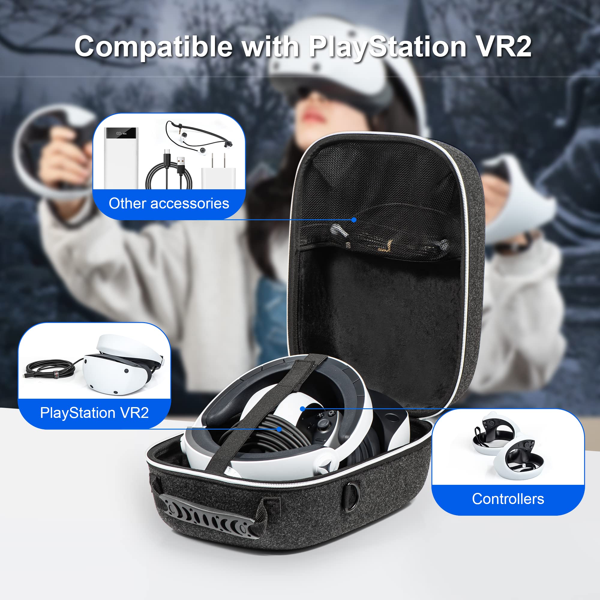 DEVASO Hard Carrying Case for Playstation VR2 Gaming, Headset and Touch Controllers Accessories Case, Portable Travel Storage Bag All-in-One Storage - Excluding vr for PSVR2