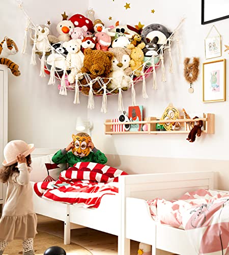 TCGPRO Stuffed Animal Storage - Stuffed Animal Hammock or Net Corner, Boho Stuffed Animal Holder with Tassels, Macrame Hanging Toy Organizer Ideas for Plush Display, Kids Room Bedroom Decor