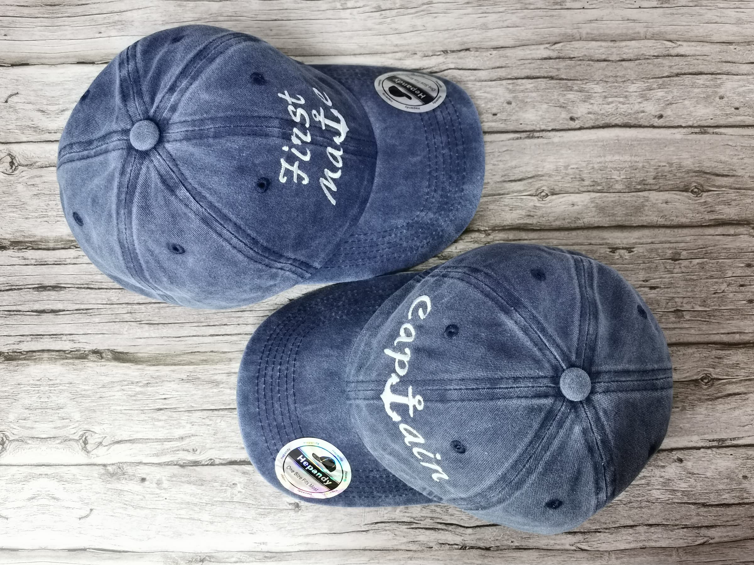 Captain & First Mate Anchor Hats for Couples, Navy Blue Embroidered Matching Boating Baseball Caps, Sailing Gift