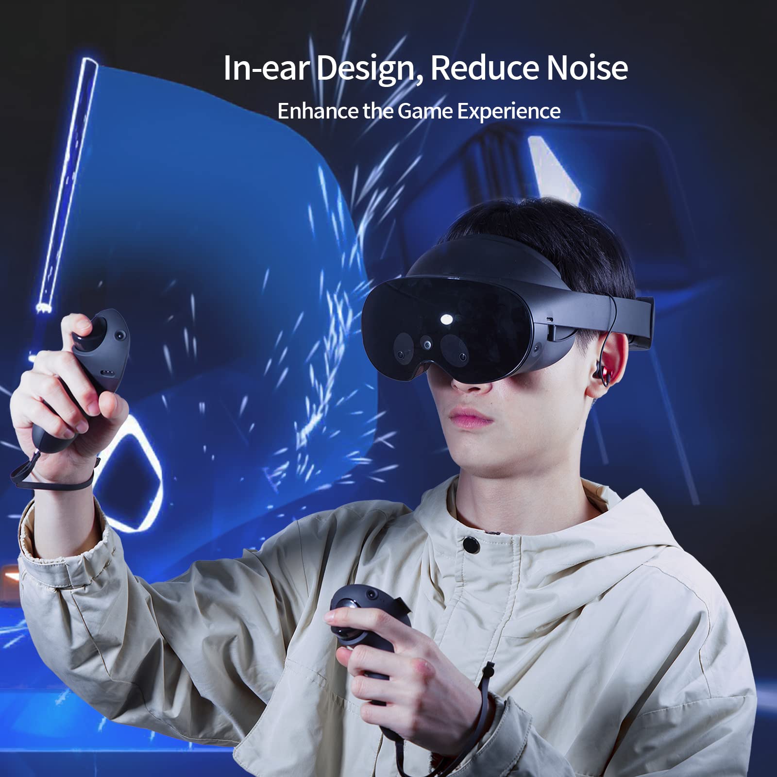 DEVASO VR Earbuds for Meta Quest Pro, VR Gaming Earphones for Meta Quest Pro in-Ear Short-Cord with Silicone Earbuds Caps(Red&Black)