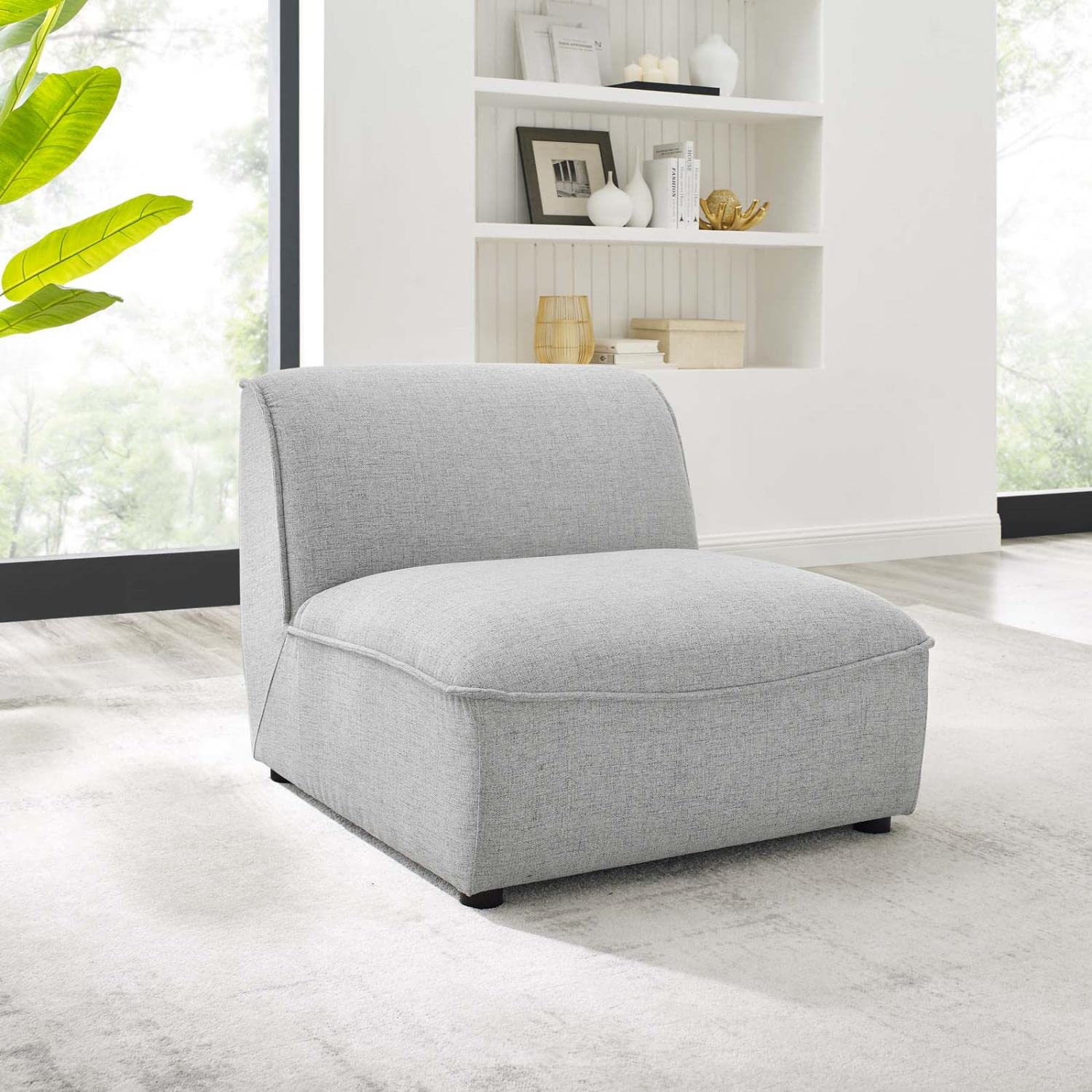 Modway Comprise Fabric Upholstered Sectional, Armless Chair, Light Gray