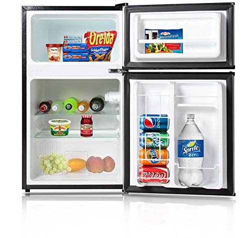 Honeywell 3.1 Cu Ft Mini Fridge with Freezer, Double Door, Low noise, Compact Refrigerator for, Office, Dorm Adjustable Temperature, Stainless Steel