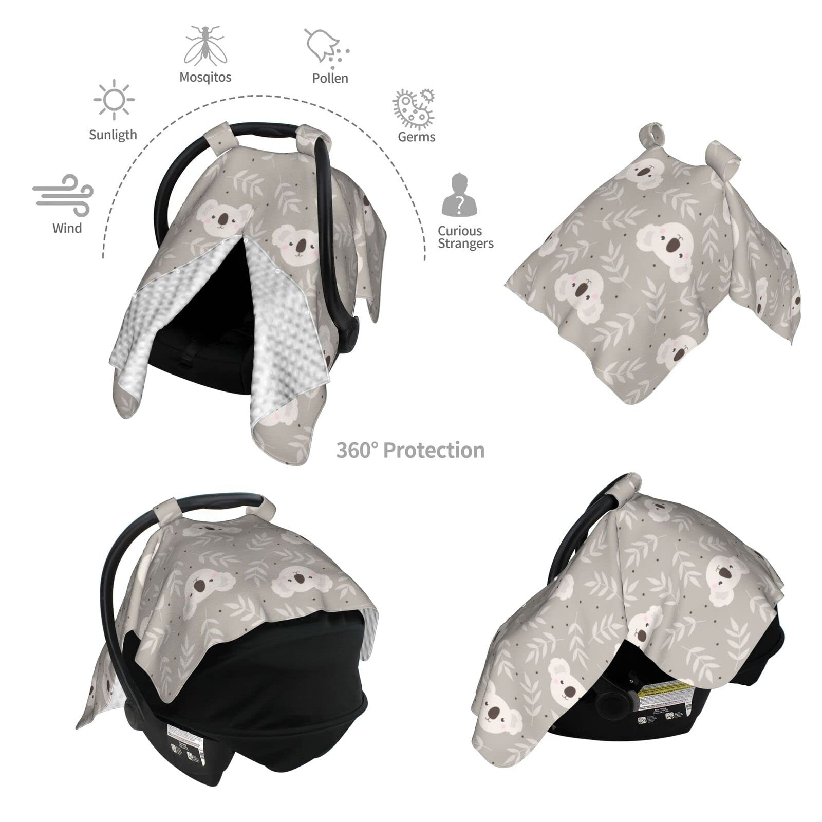Rutiea Seamless Pattern with Cute Koala Car Seat Cover for Babies, Peekaboo Opening Minky Carseat Canopy Stroller Cover for Newborn, Mom Nursing Breastfeeding Covers, Blanket for Infant Toddler