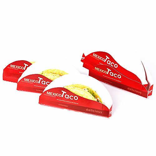 Disposable Taco Holder Taco with Recipes E-BOOK - Perfect For Party and Take Out Restaurant - Durable Paperboard Taco Rack -50 Pack