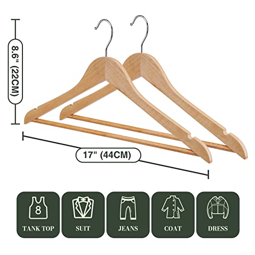 Flottian Wood Hangers 20 Pcs Solid Wooden Hangers Premium Clothes Hanger Smooth Finish Coat Hanger Heavy Duty Hangers for Shirt, Jacket, Pant, Dress (Natural)