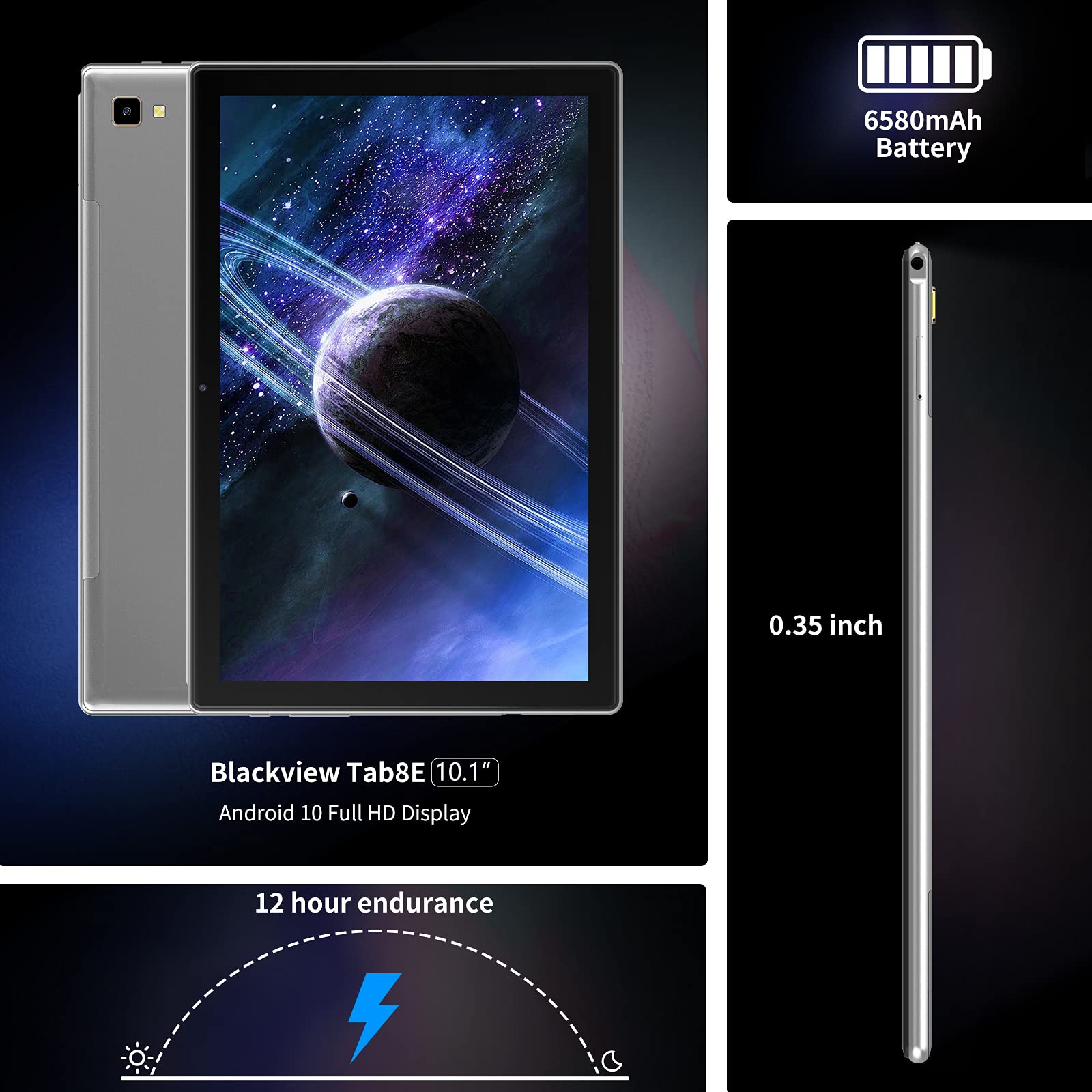 Blackview Android 10 Tablet, Tab8E Tablet 10.1 inch, Octa-Core Tablet, 3GB+32GB Storage, 1920×1200 FHD+ IPS Resolution, 13MP+5MP Dual Cameras, Android Tablet, 6580mAh Battery, 5G WiFi Support-Grey