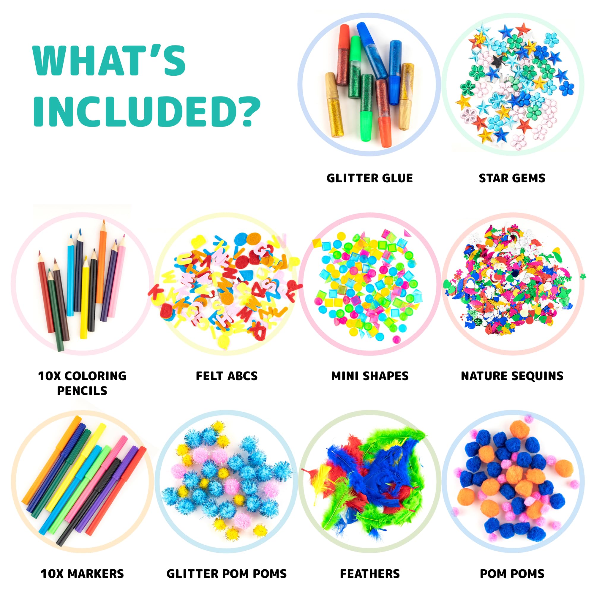 Kraftic Arts and Crafts Supplies Set for Kids Ages 4-8, Giftable Craft Organizer Box with 2000+ Pcs DIY Art Supplies for Toddlers, School Projects, and Homeschool - Red