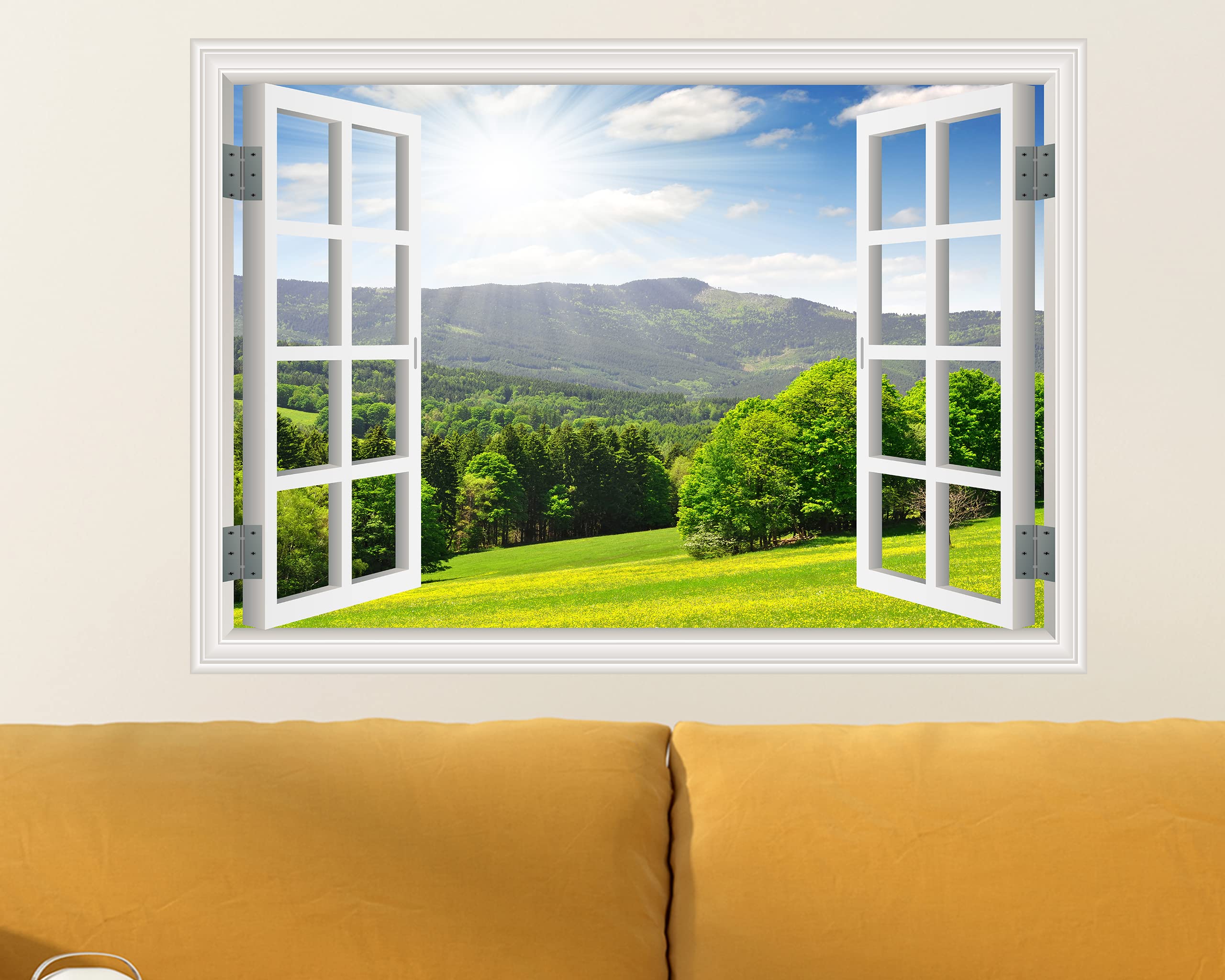 FLFK Fake Window Wall Sticker - Landscape Faux Window Wall Mural for Wall Decor, Stick and Peel Wall Decals,16"x24"