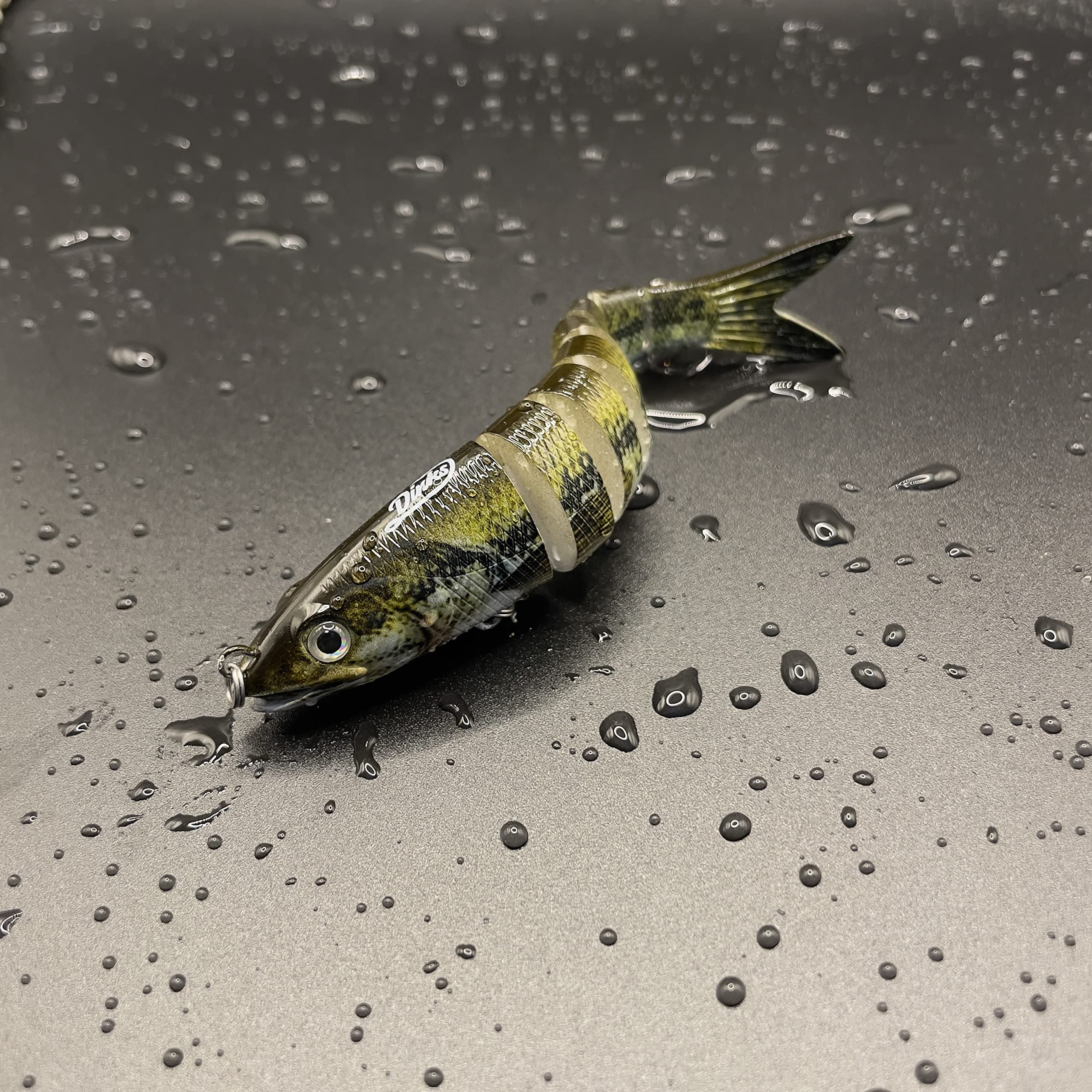 Dinks Segmented Fishing Lure with Lifelike Action, Freshwater and Saltwater 3D Jointed Fish Bait for Largemouth Bass, Pike, Salmon, and Walleye