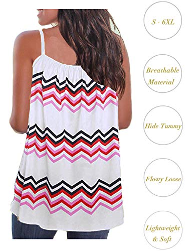 Kaei&Shi Print Long Vest,Flowy Tank Top for Women,Pleated Dressy Loose Cami,Swing Spaghetti Strap Camisole 2X 2XL Plus Size Zigzag White XX-Large