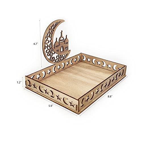 Ramadan Wood Tray Mubarak Party Food Tray Moon & Star Tray Table Decorations Small Wood Tray for Home Party Bedroom Eid Ornaments Eid Crafts