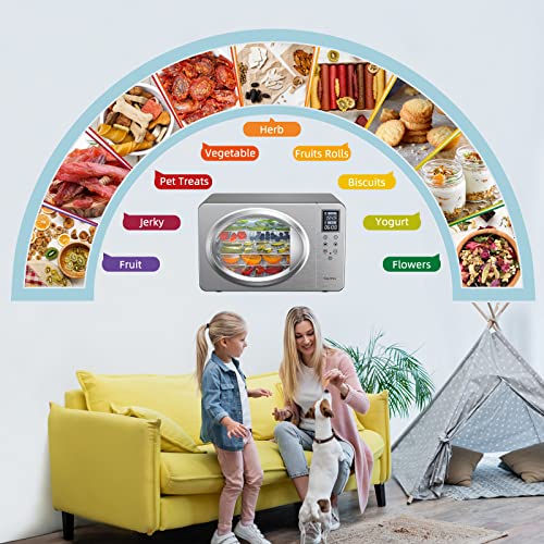 πππ©ππ«ππ Food Dehydrator for Jerky, Fruit, Meat, Veggies, Dog Treats, Herbs and Yogurt, 6 Stainless Steel Trays Food Dryer Machine with Digital Timer, Temperature Control & Safety Over Heat Protection