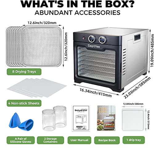 πππ©ππ«ππ Food Dehydrator for Jerky,8 Stainless Steel Dehydrator with 8.8ftΒ² Drying Space, Food Dryer Machine for Meat, Fruit, Beef, Herbs, and Pet Food with Adjustable Timer and 190Β°F Temperature