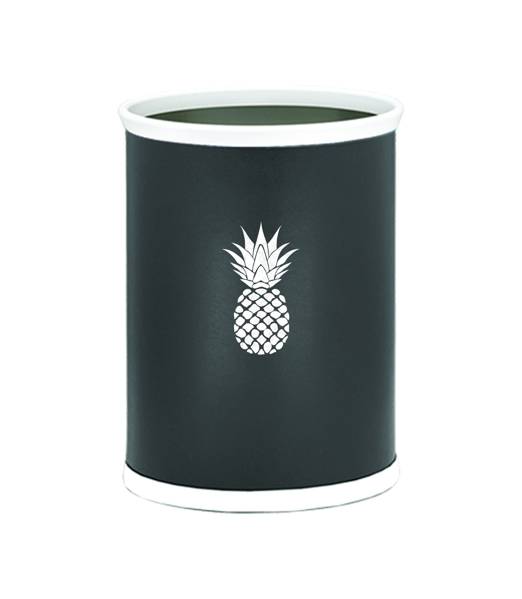 Kraftware KASUALWARE Designs Waste Basket 13 Quart. Pineapple, Oval, 14", Black