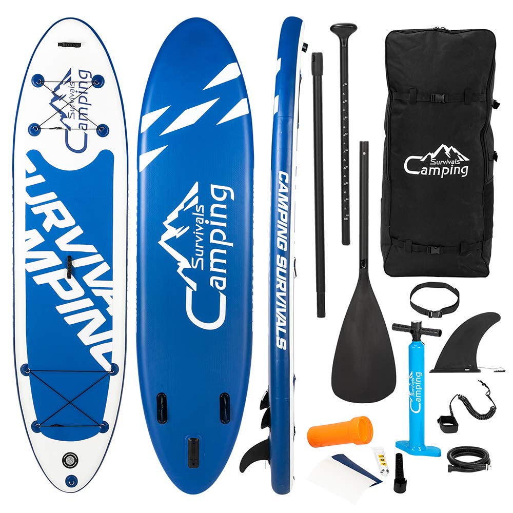 CampingSurvivals 11' Adult Inflatable SUP Stand Up Paddle Board White & Dark Blue & Black