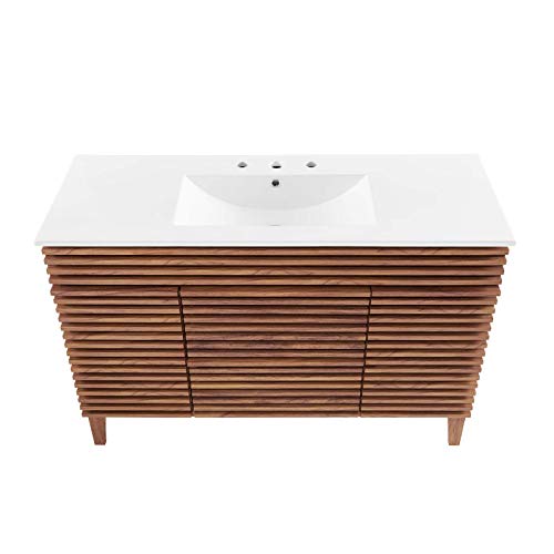 Modway Render Vanity Floor, Single Sink, Walnut White