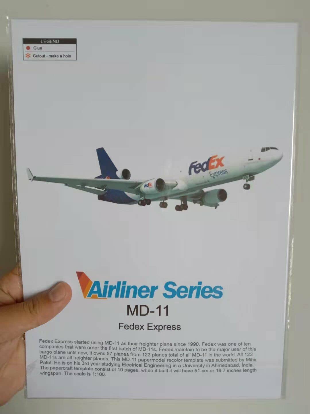 DBEIXIWEI 1:100 Scale FedEx MD-11 Air Plane 3D Paper Model Plane Paper Model Aircraft Unassembled Kit