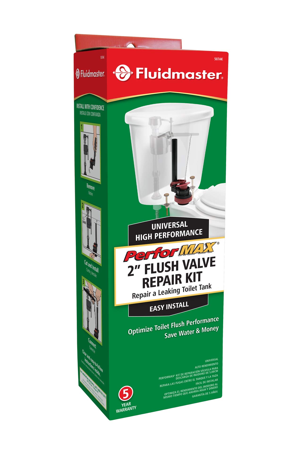 Fluidmaster 507AK PerforMAX Universal High Performance 2-Inch Toilet Flush Valve Repair Kit with Gasket and Bolts