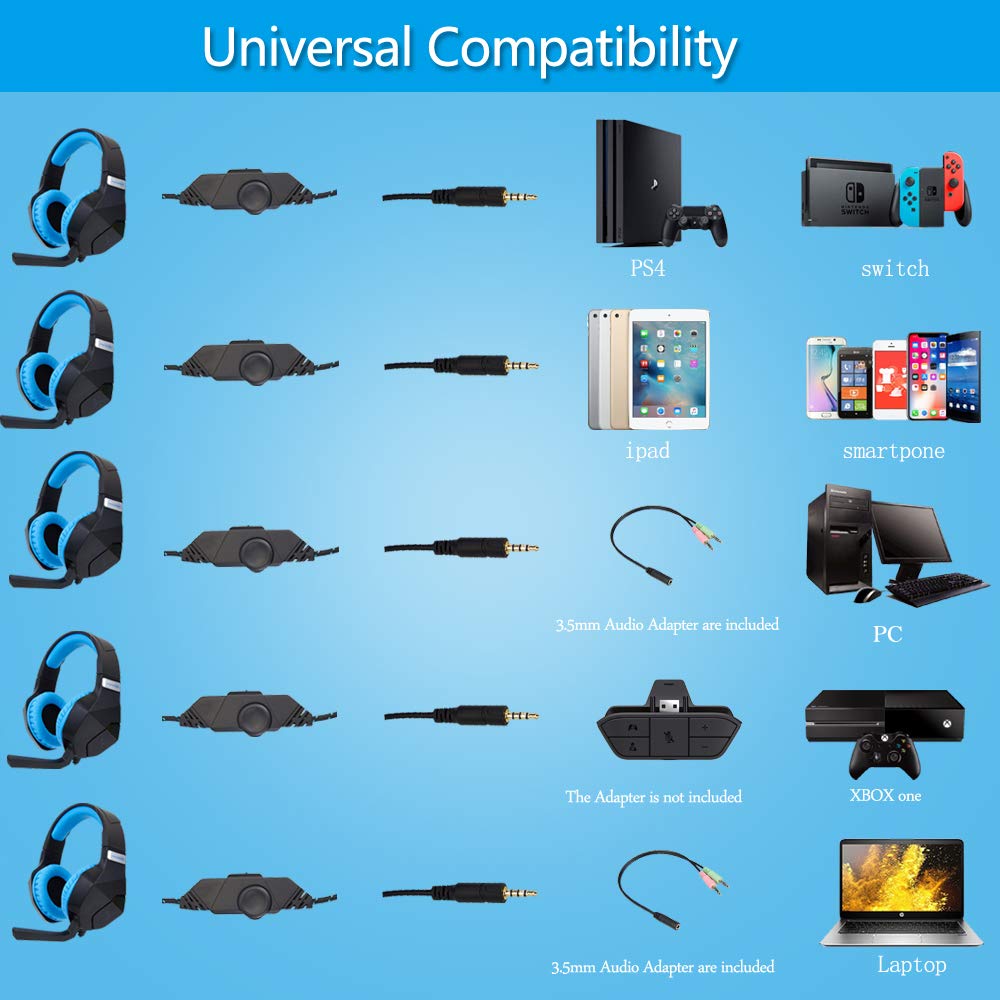 CAMKONG Over-Ear Gaming Headset with Microphone for PS4 Xbox One PC,Comfortable Stereo,LED Lighting,Noise Reduction and Volume Control