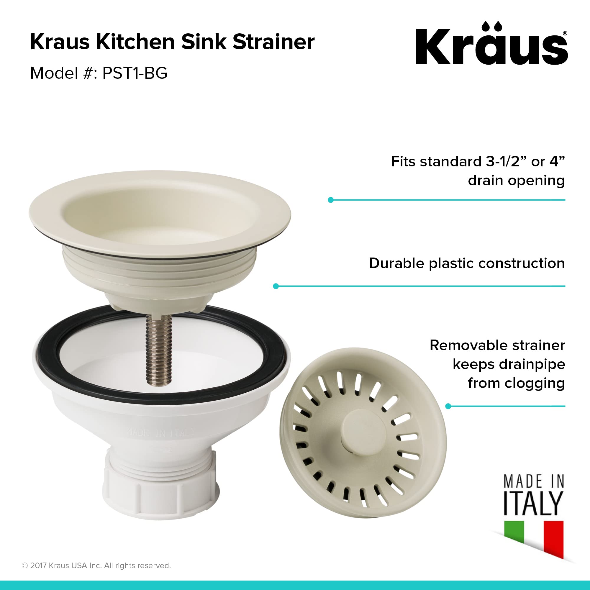 Kraus Kitchen Sink Strainer for 3.5-Inch Drain Openings in Beige, PST1-BG