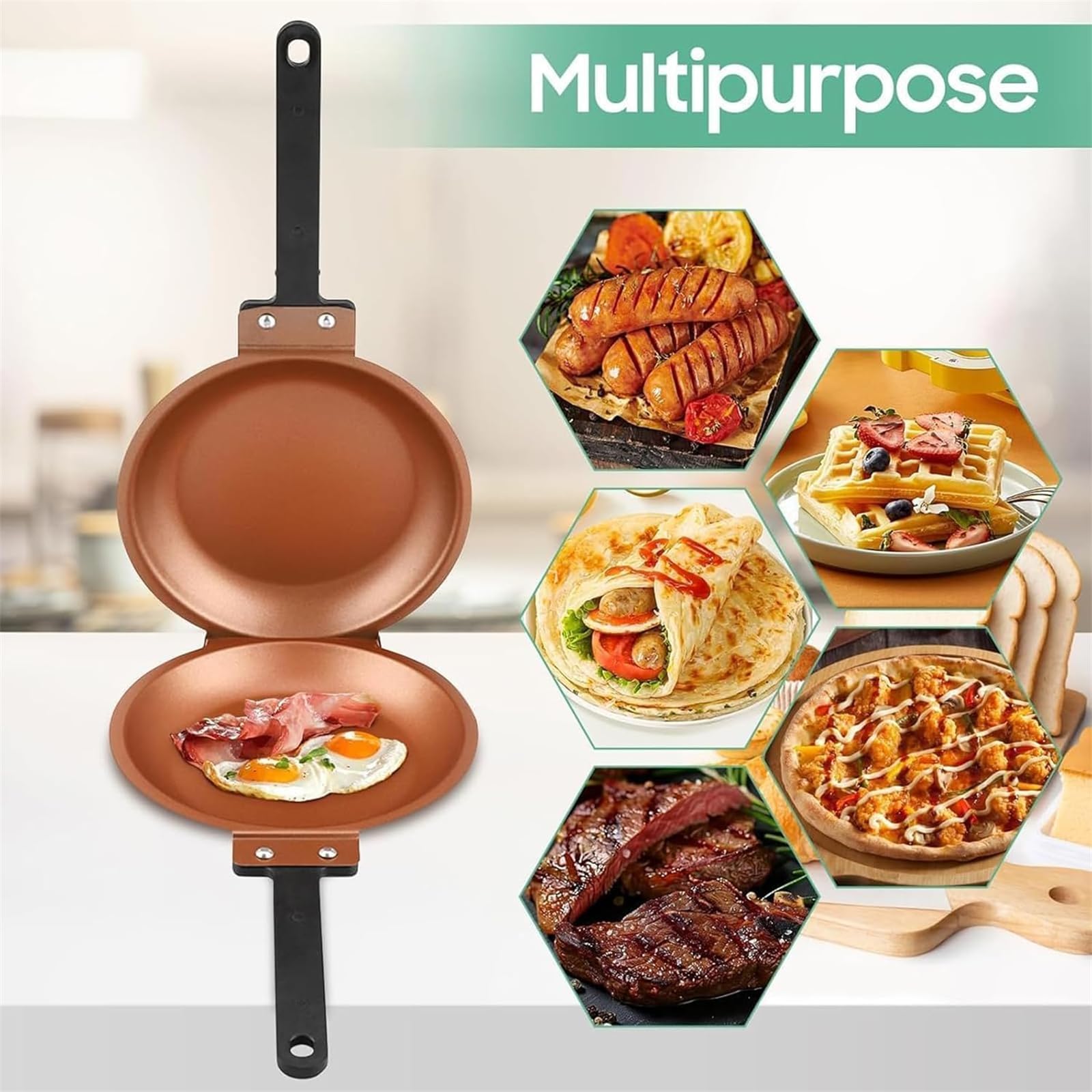 Flip Master Pancake Pan, Flipmaster Pancake Pan, Flipmaster Pan, Double Side Frying Pan, Reversible Pan Pancake Maker Steel Flip Fry Pan Non-stick Easy Flip, Pan for Fluffy Pancakes Omeletteand More