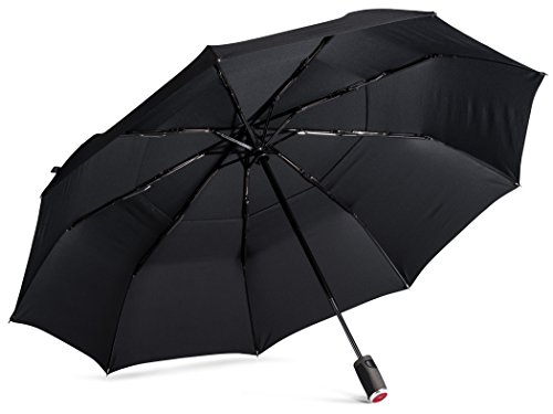 LifeTek Windproof Travel Umbrella - Compact, Automatic, Wind Resistant, Strong and Portable - Small Folding Backpack Umbrella for Rain Perfect for Men and Women - FX2 45 inch Black