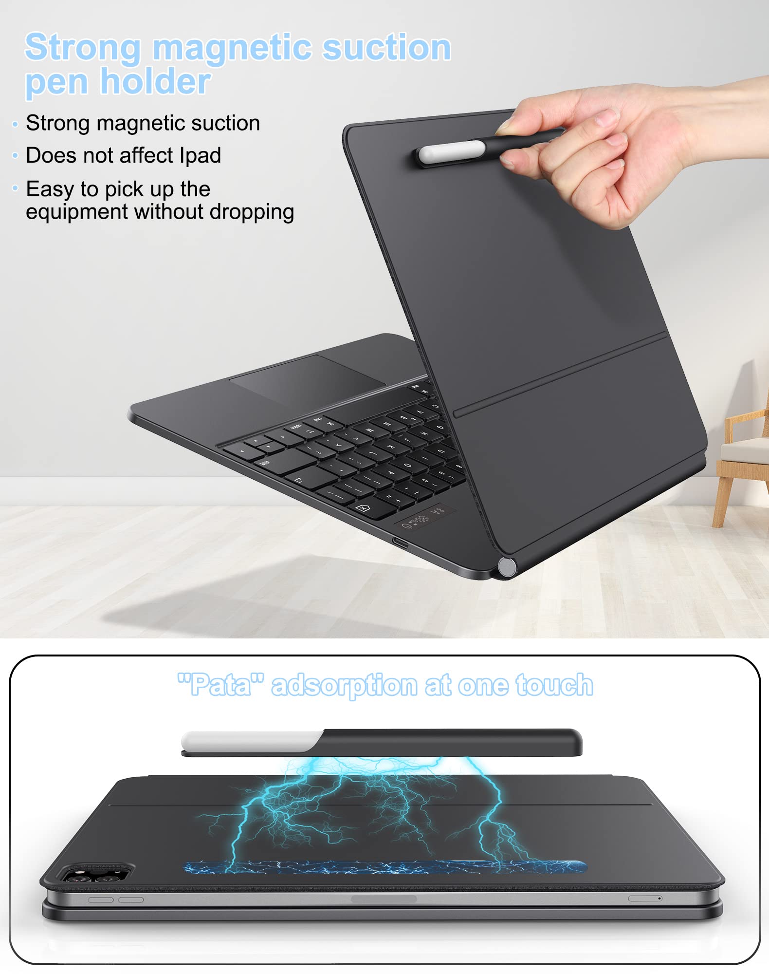DBFNIA Magnetic Keyboard Case Compatible with iPad Pro 12.9 6th Generation 2022, [Smart Wake-up][Sensitive Touch] Wireless Keyboard Touchpad Cover with Pen Holder for iPad Pro 12.9 5/4 Gen, White