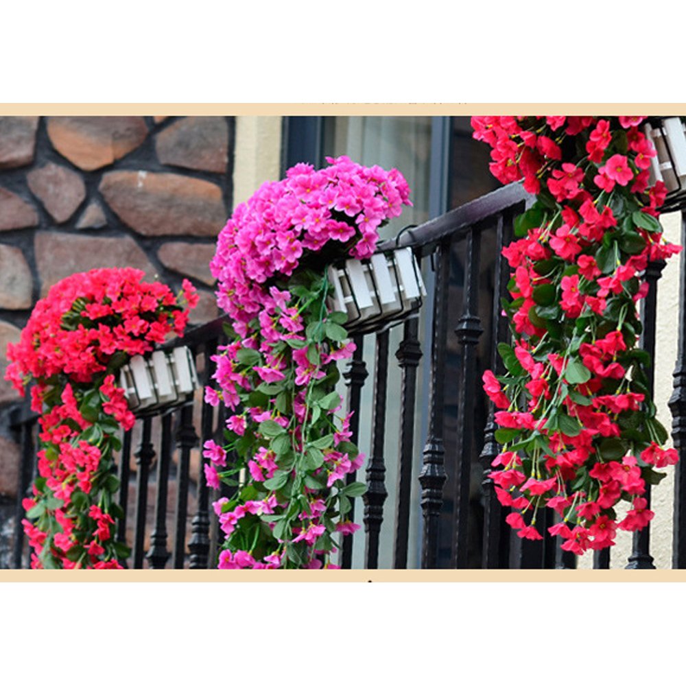 MIGUOR Artificial Decoration Silk Cloth Violet Flowers Basket Fake Hanging Wall Decor Artificial Vines Plastic Flower Basket Home Hotel Wedding Garden Decor Outdoor Building Decor (Rose red)