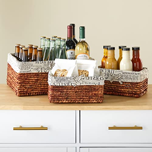 Set of 5 Brown Rectangle Woven Storage Nesting Baskets for Closet Organization, Bathroom Shelves, Pantry, Vanity, Bathroom, Laundry, Dresser, Bookshelf Organizing, Small (3 Sizes)