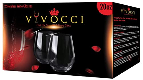 Vivocci Unbreakable Elegant Plastic Stemless Wine Glasses 20 oz | 100% Tritan Heavy Base | Shatterproof Glassware | Ideal For Cocktails & Scotch | Perfect For Homes & Bars | Dishwasher Safe | Set of 2