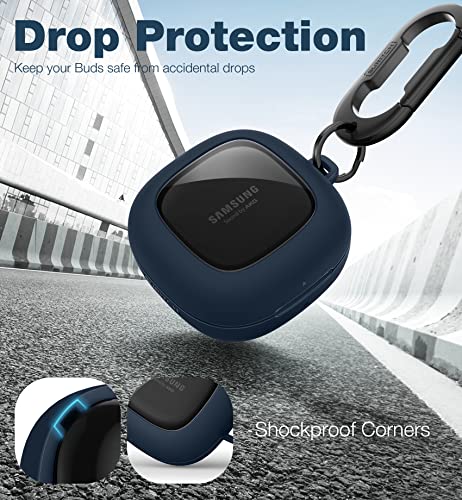 SURITCH for Samsung Galaxy Buds 2 Pro Case(2022)/Galaxy Buds 2 Case(2021)/Galaxy Buds Live Case(2020)/Galaxy Buds Pro Case(2021) Hard PC Shockproof TPU Cover with Gun-Colored Keychain Carabiner, Blue