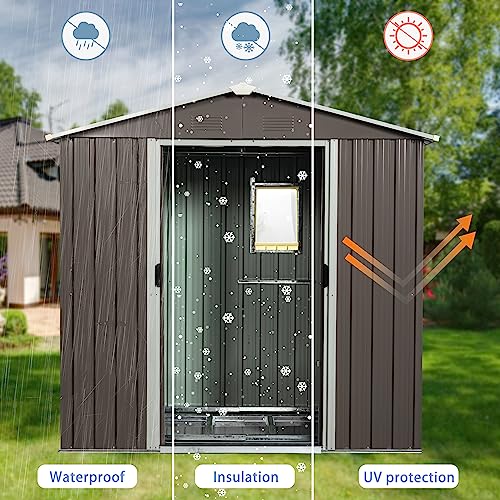 FRANSOUL 8ft x 4ft Outdoor Storage Shed with Lockable Sliding Doors,Metal Tool Shed with Anchors,Hooks and Shelf, Garden Shed Organizer for Yard Patio Lawn Deck,Easy to Assemble,Gray