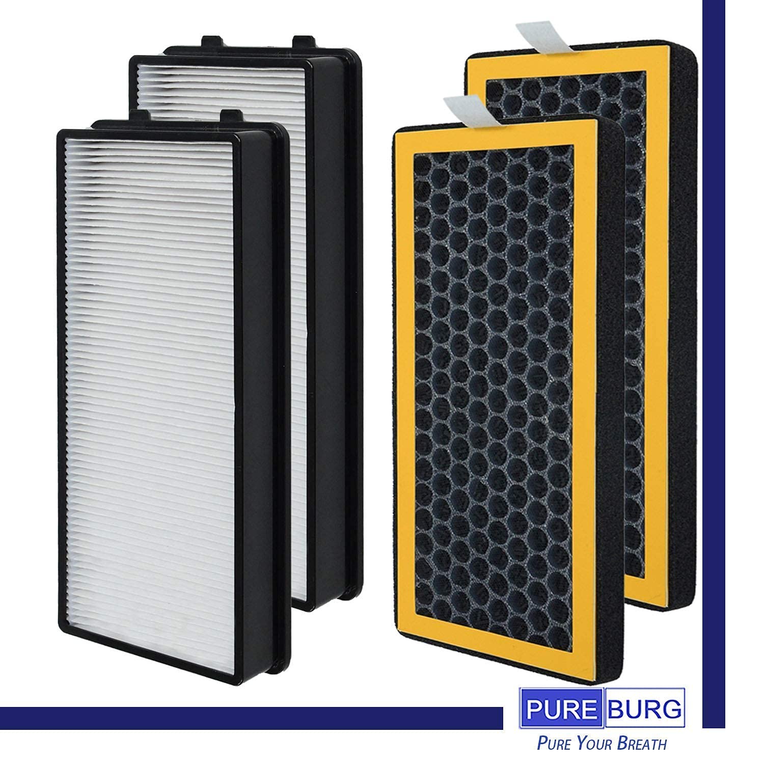 PUREBURG 2-Pack Replacement Filter Set - HEPA Filters + Activated Carbon Odor Filters Compatible with HoMedics TotalClean PetPlus AT-PET01 AT-PET02 Whisper-Quiet Oscillating Tower Air Purifiers