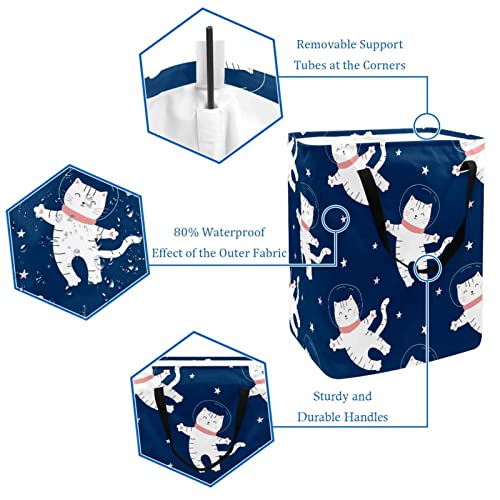 Fly in Space Cat Stars Print Collapsible Laundry Hamper, 60L Waterproof Laundry Baskets Washing Bin Clothes Toys Storage for Dorm Bathroom Bedroom