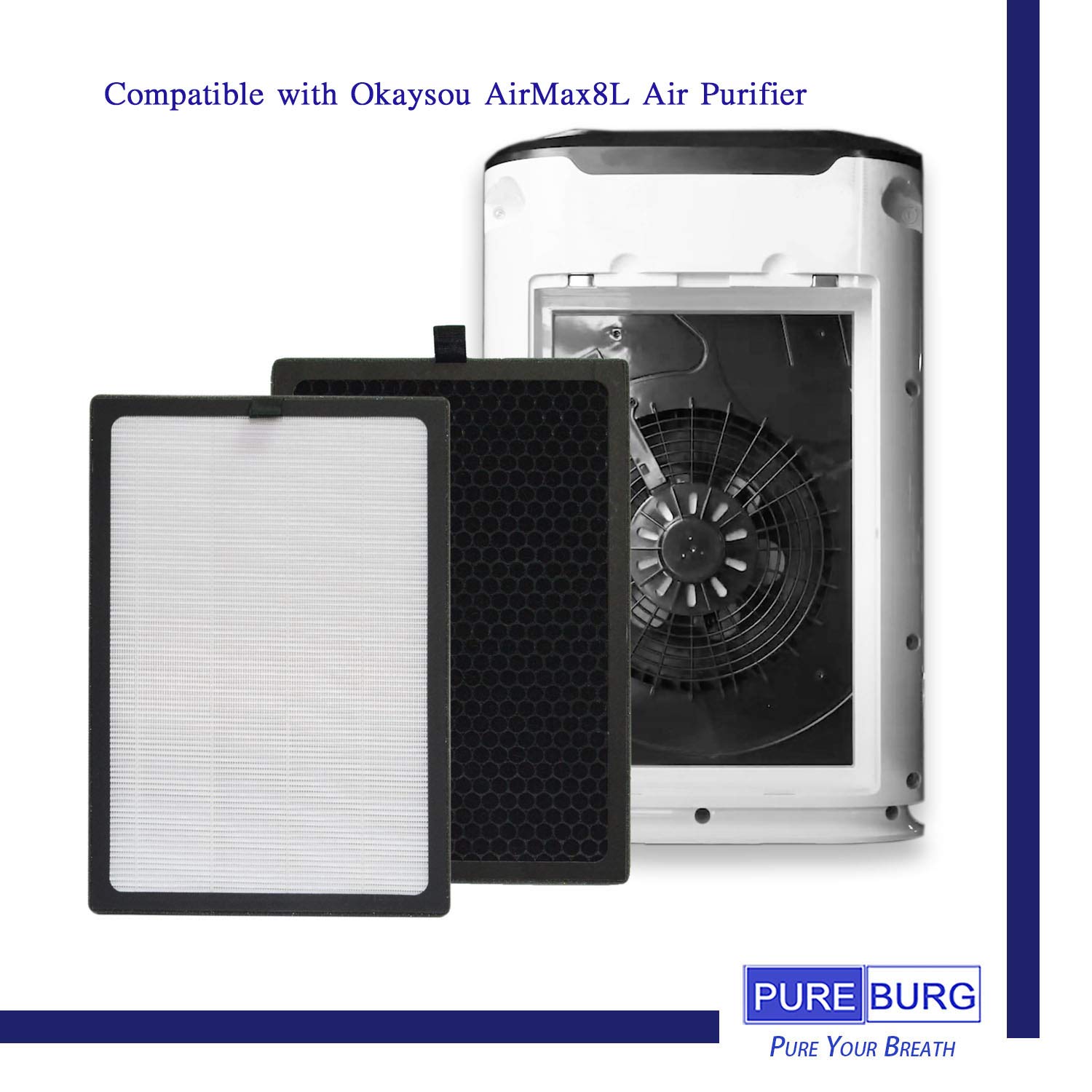 PUREBURG 2-Pack Replacement HEPA Filter Kit Compatible with Okaysou AirMax 8L Air Purifier