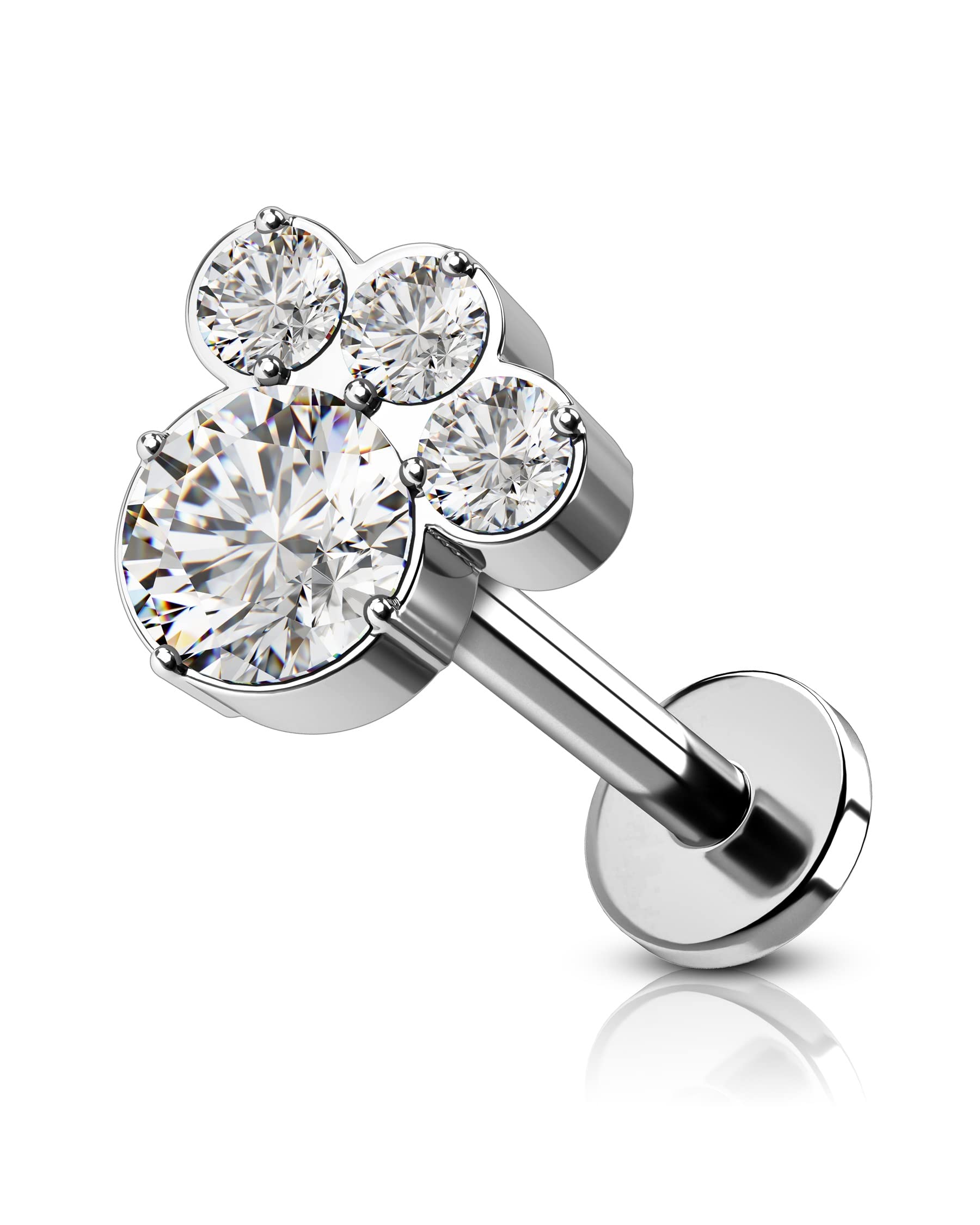 COCHARM G23 Titanium Tragus Earring Stud 16g Flat Back Threaded Helix Piercing 16 Gauge Internally Threaded Tragus Stud Cute Cz Surgical Steel 6mm Helix Earrings